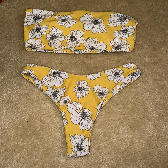 Zaful | Swim | Yellow Floral Bandeau Cheeky Bikini 3 | Poshmark